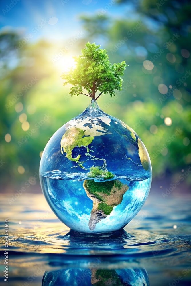 New Year 2025 green recycling and save our planet and earth environment. World water day 2025 ...