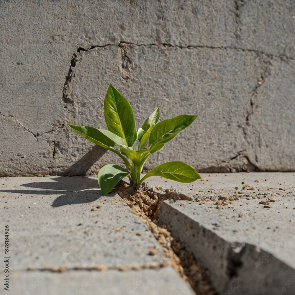 Plant breaking through concrete, resilience in business growth. Plant ...