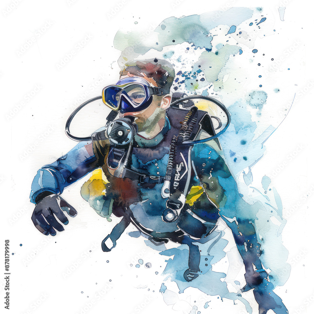 Diver watercolor illustration isolated on transparent. png file for art ...