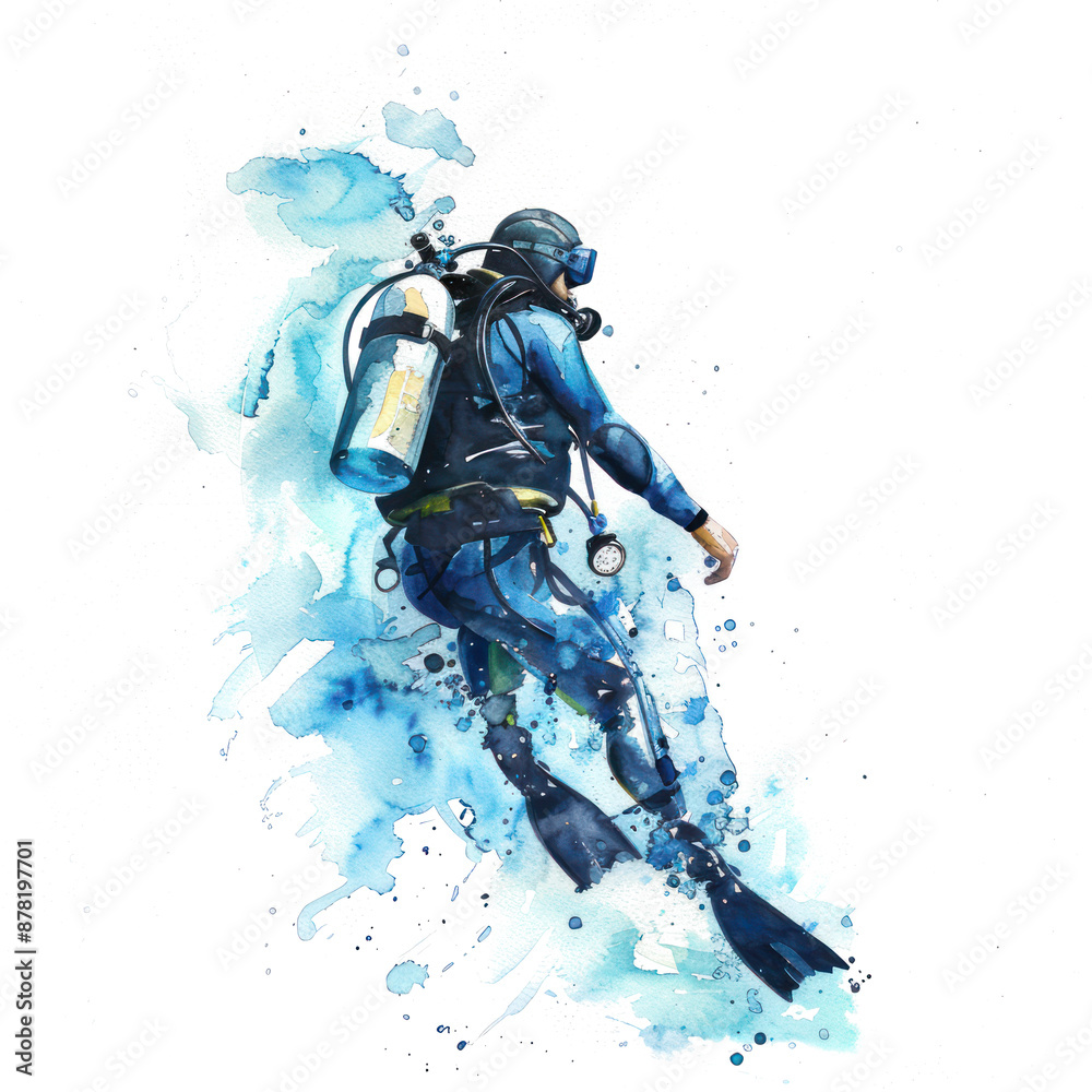 Scuba diving watercolor illustration isolated on transparent. Sea png ...