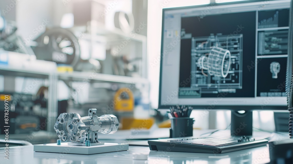3D rendering of mechanical component on computer screen in an ...