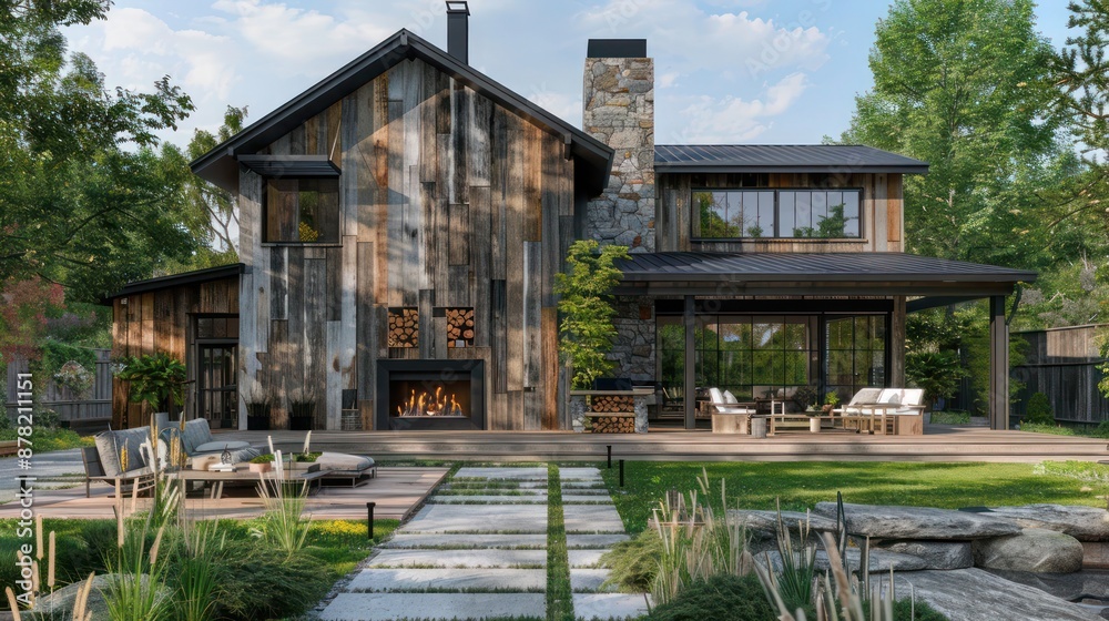 modern suburban farmhouse with a rustic edge, featuring a reclaimed ...