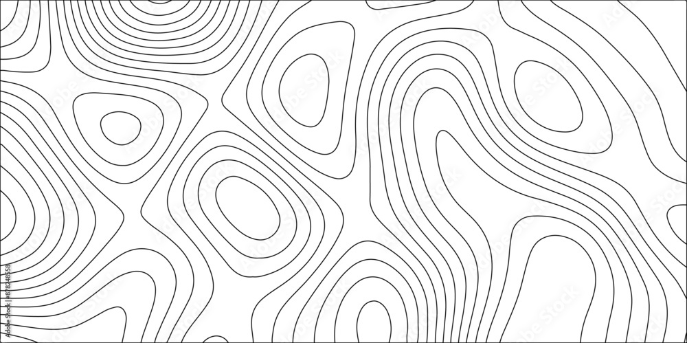 White background topography contour map with black curve lines ...