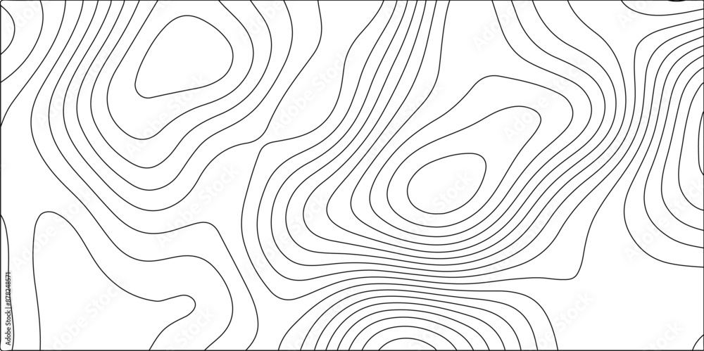 White background topography contour map with black curve lines ...