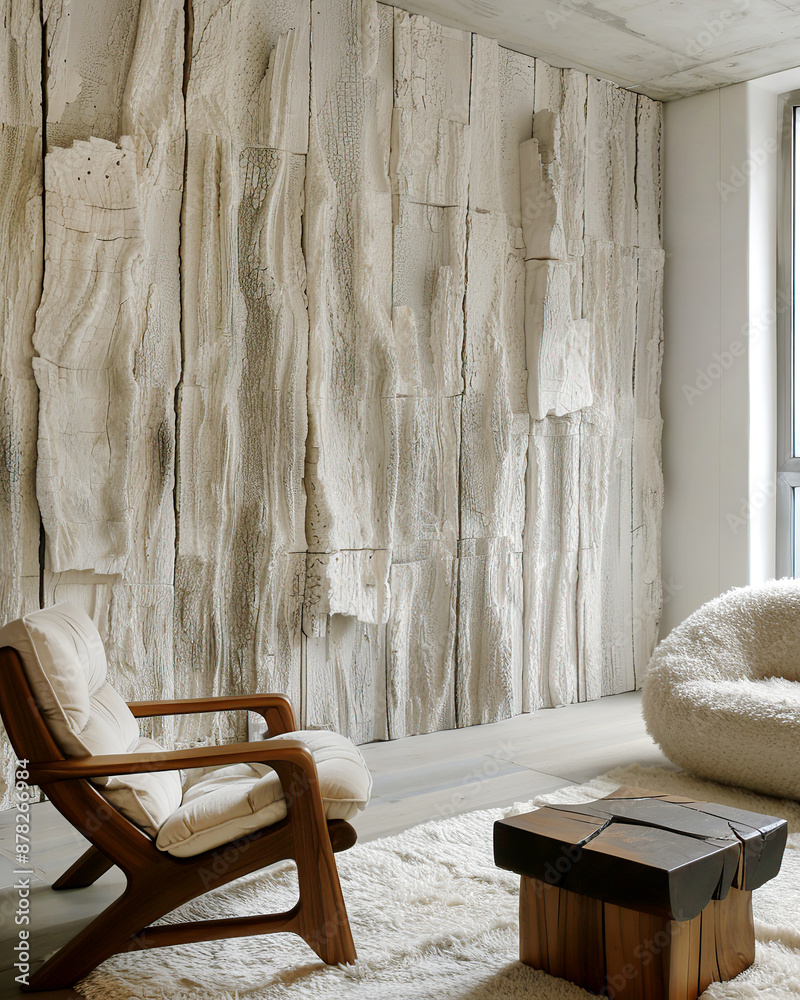 Loft, minimalist interior design of modern living room with wooden ...