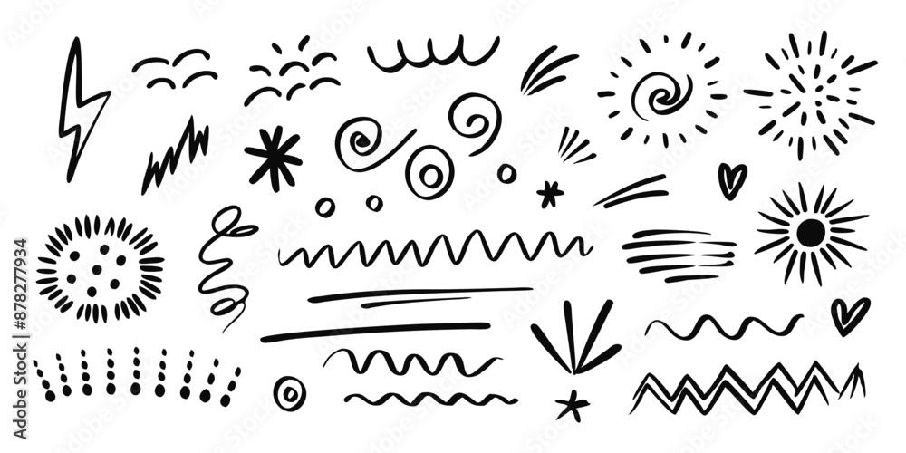 Scribble doodle underline emphasis line shape set. Hand drawn brush ...