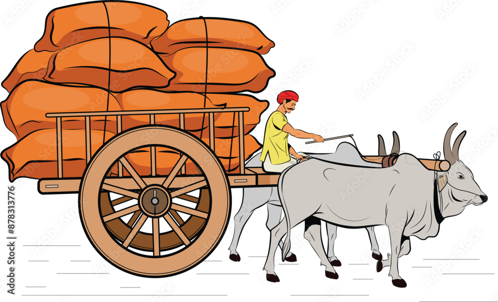 Indian Bullock Cart with crops, Indian Bullock Cart, farmer riding a ...