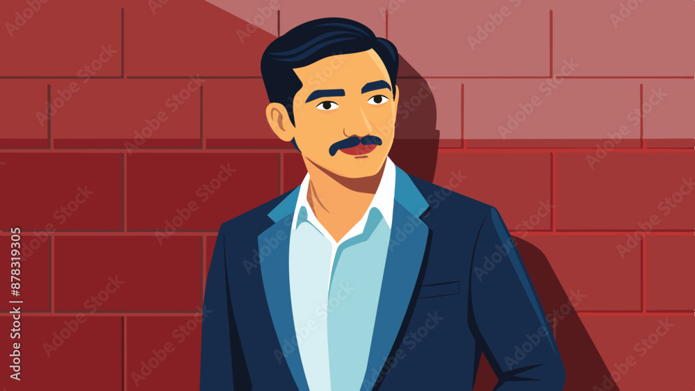 Indian man with a handlebar mustache in his 30s, dressed in a business ...