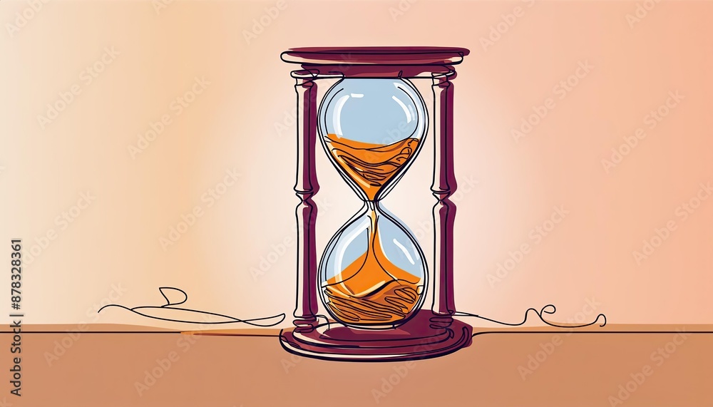 One continuous line drawing of hourglass with flow sand. Retro timer as ...