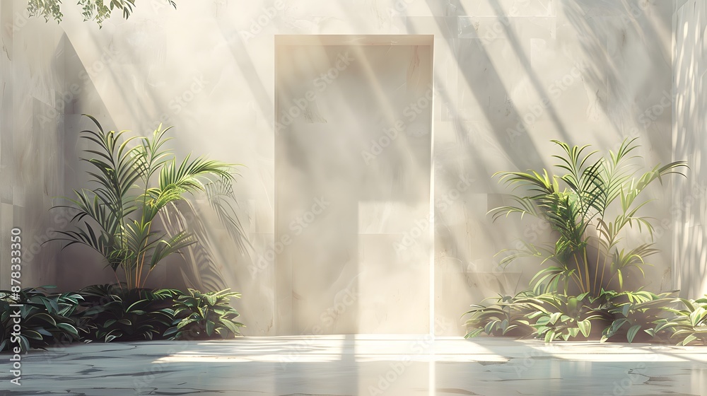 A digital art depiction of a minimalist scene featuring a rectangular ...