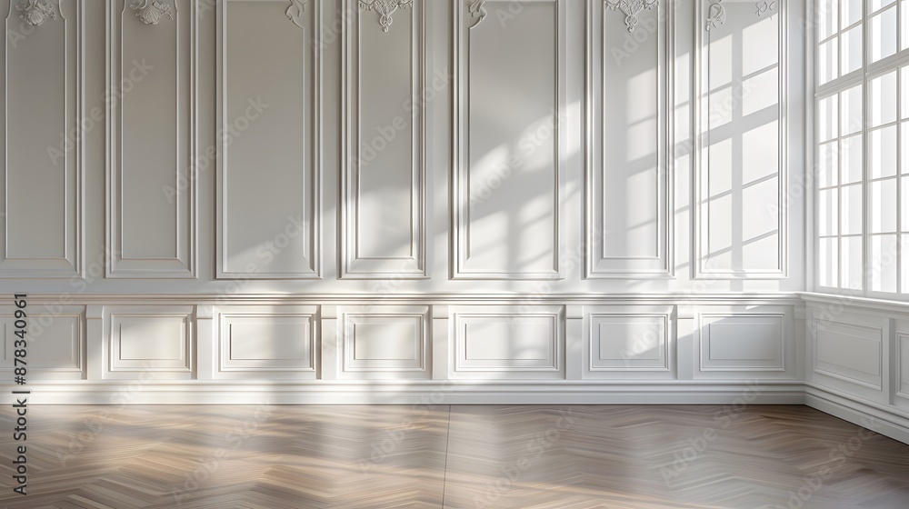 Empty room featuring pristine white walls with subtle shadow detailing ...