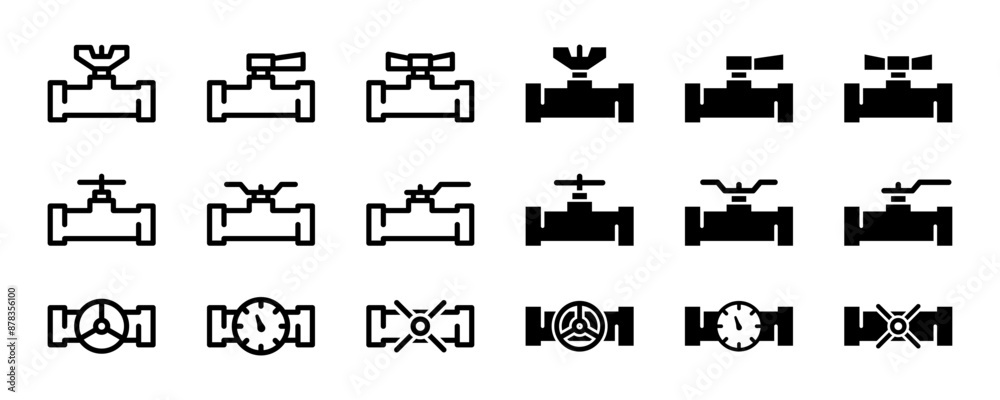 Plumbing pipeline with different valves and indicators icon set ...