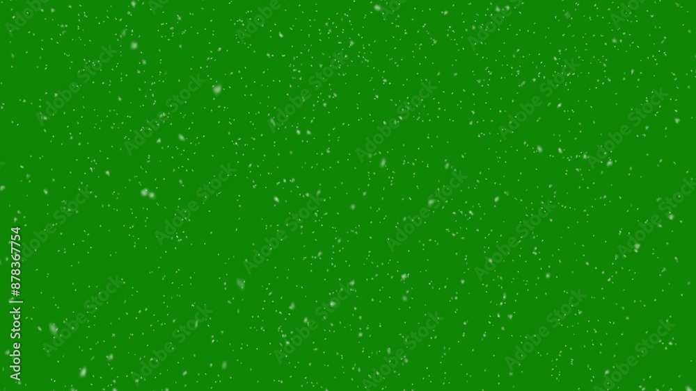 Snowfall overlay on green background. Winter slowly falling snow effect ...