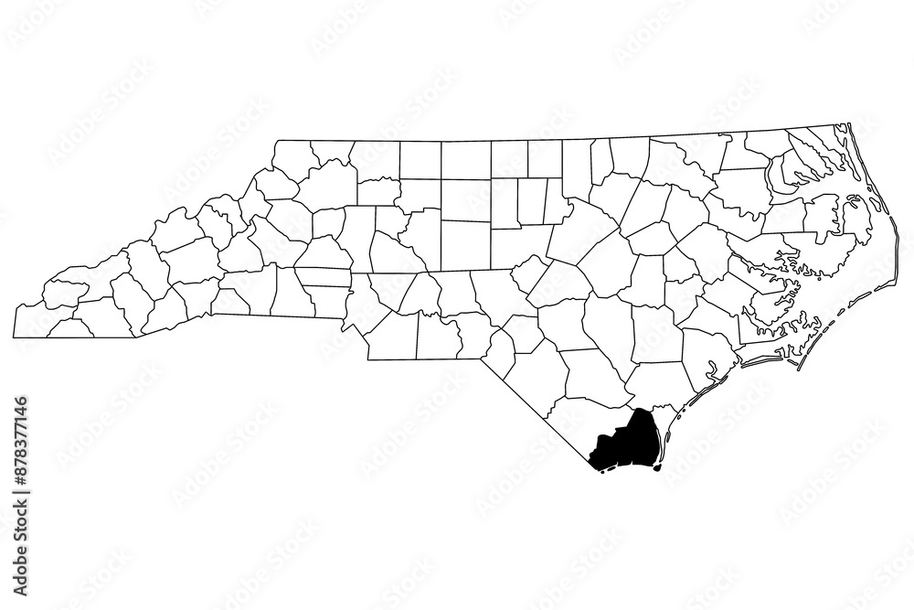 Map of Brunswick County in North Carolina state on white background ...