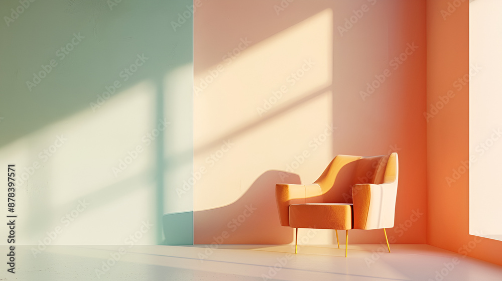 habitacion en naranja y azul con un sillon de decoracion cuarto ...