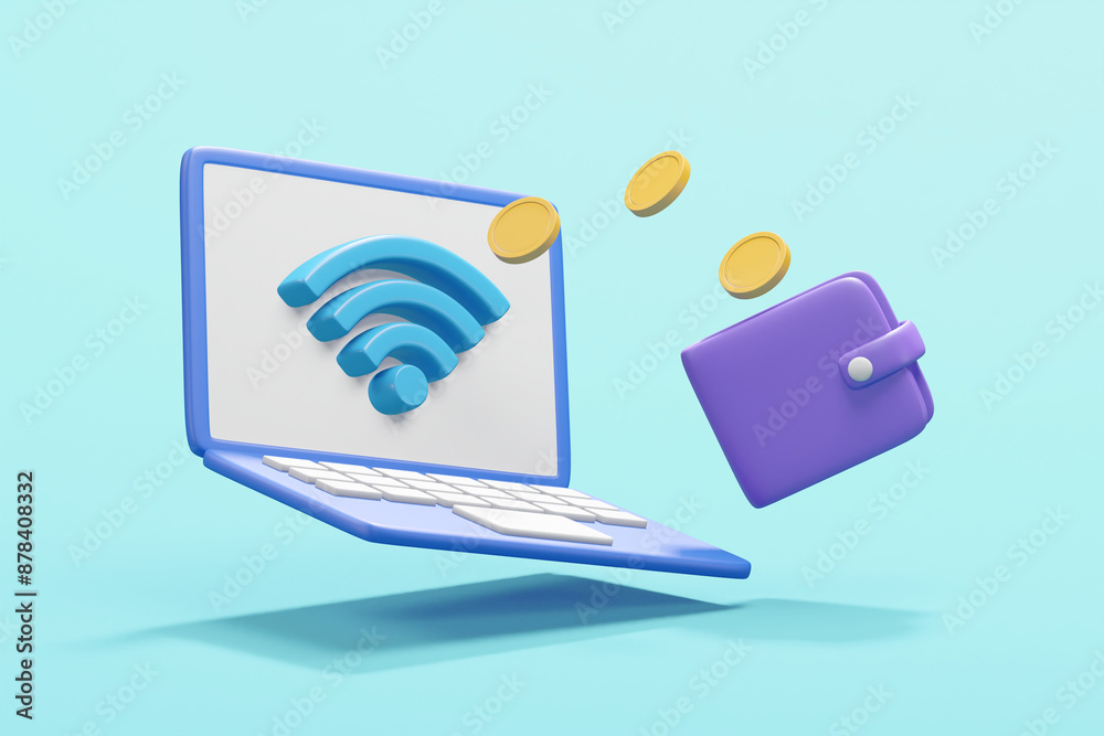 A modern 3D render showcasing the ease and security of contactless ...