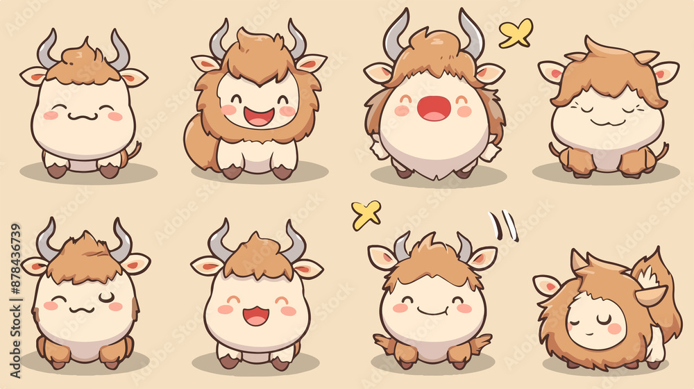 4 sets of yak kawaii chibi Emoji character sticker emoticon smile ...