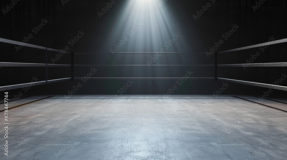Boxing ring bathed in spotlight, empty sports arena, Copy space for ...