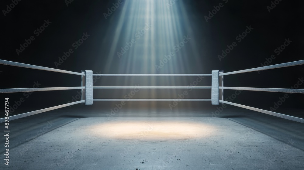 Empty boxing ring with light, battle arena at dark stadium, sport stage ...