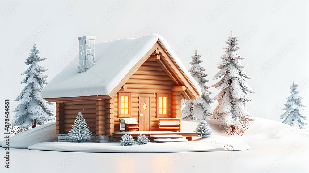 Remote Winter Cabin Work Concept: 3D Flat Icon of Individual with ...