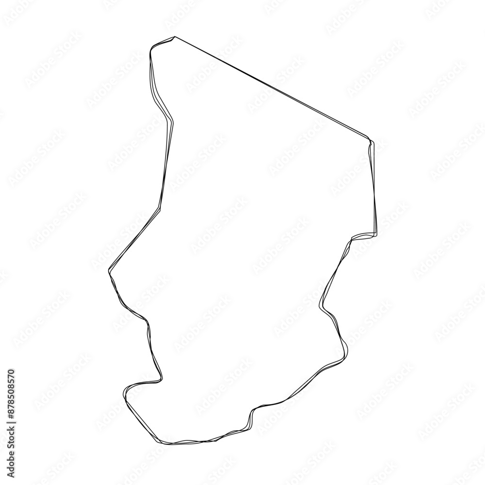 Chad country simplified map.Thin triple pencil sketch outline isolated ...