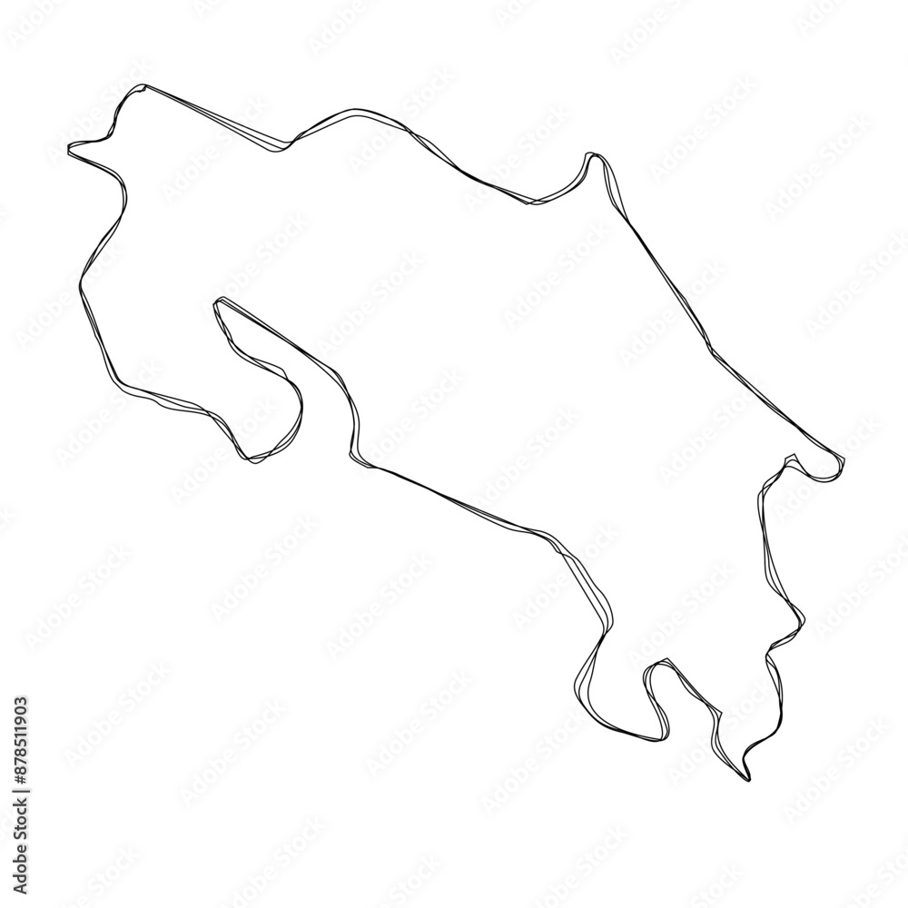 Costa Rica country simplified map.Thin triple pencil sketch outline ...