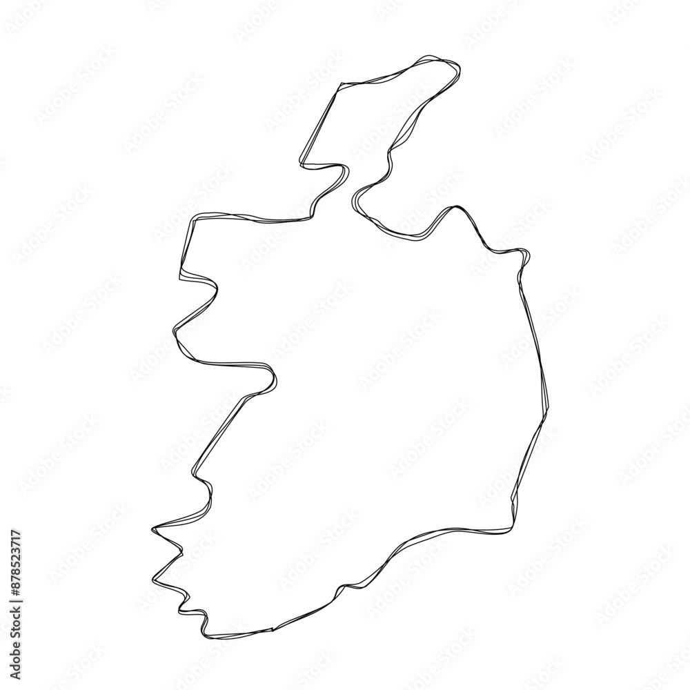 Ireland country simplified map.Thin triple pencil sketch outline ...
