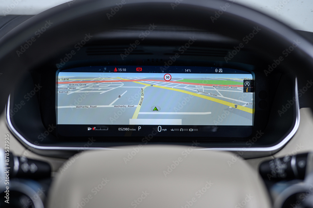 Digital Car Dashboard Display with Full Screen Navigation and ...