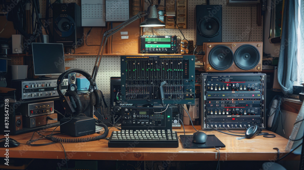 A modern-day ham radio operator's station with contemporary Morse code ...