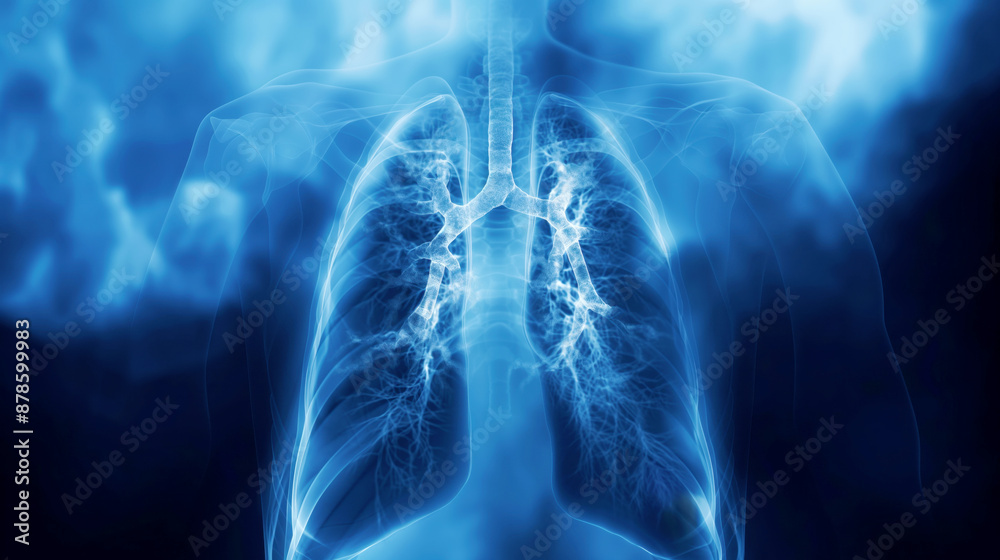X-ray view of human lungs showcasing the detailed bronchial and ...