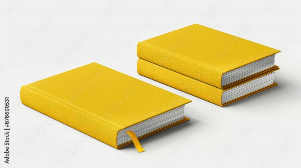 Set of yellow book cover mockups, front and side view perspectives ...