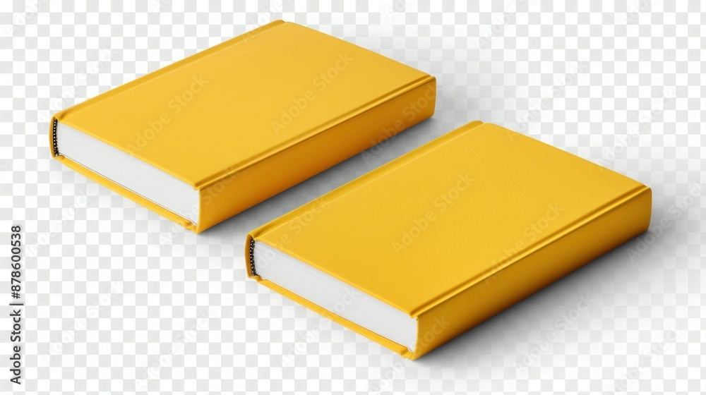 Set of yellow book cover mockups, front and side view perspectives ...
