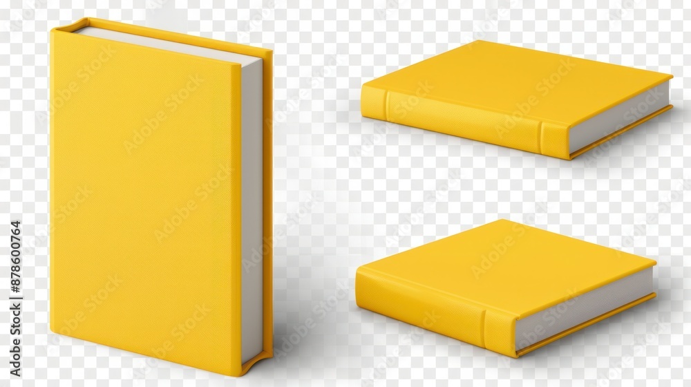 Set of yellow book cover mockups, front and side view perspectives ...