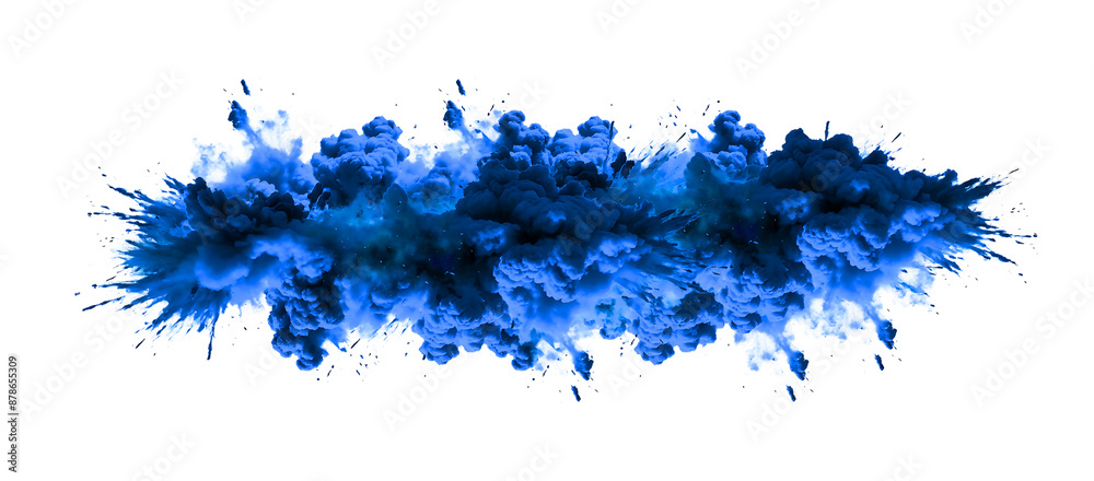 Abstract blue dust splashes on transparent background. Blue smoke or ...