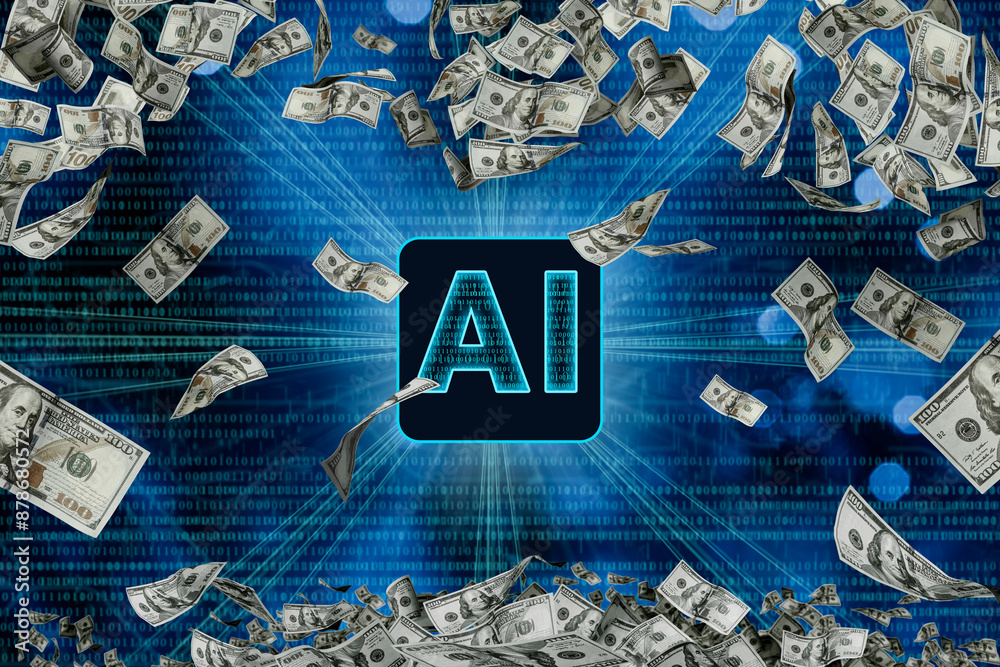 AI, artificial intelligence concept. Money wallpaper background with US ...
