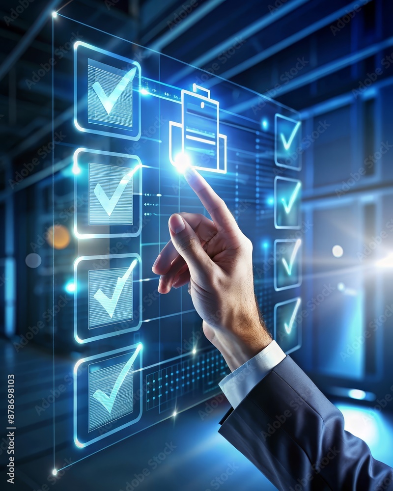 Checklist and Verification Process - A person's hand is interacting ...