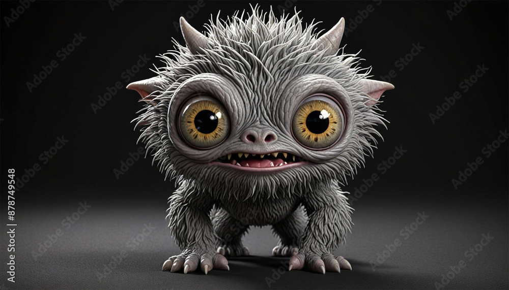 Generative ai of Hyper-Realistic 4K Render: Cute Grey Monster with Many ...