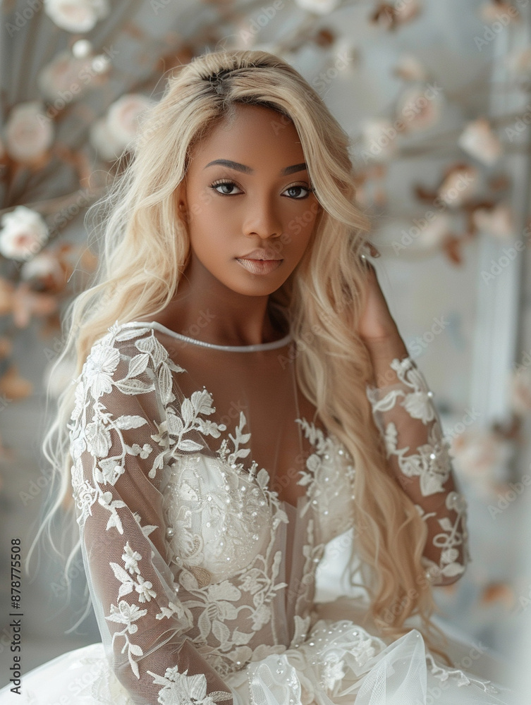 beautiful black african american bride with blonde hair in elegant ...