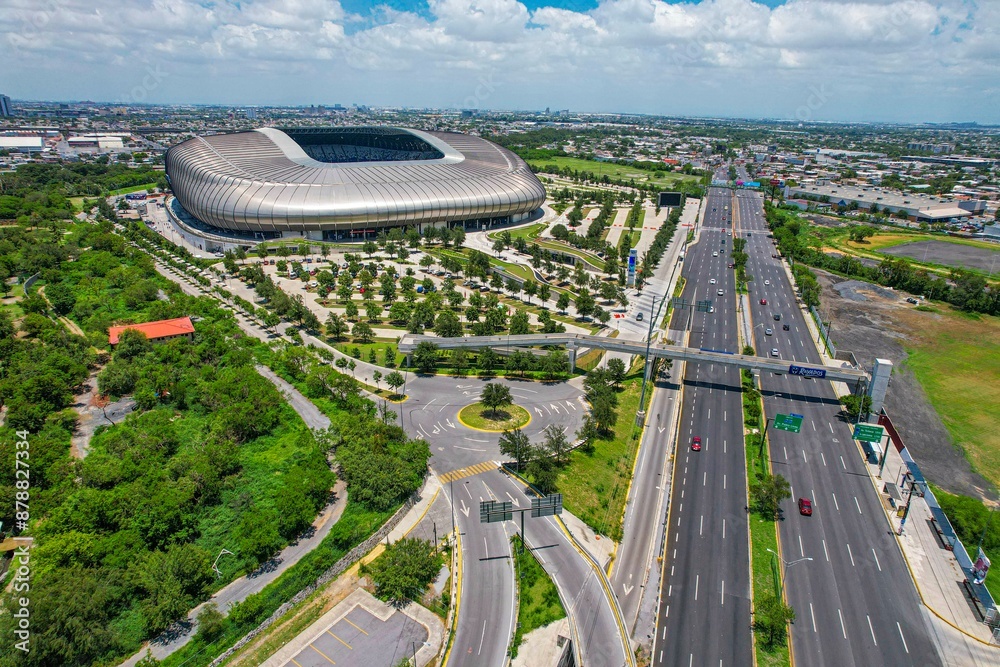 Aerial view of BBVA stadium, home of the Monterrey Football Club.First ...
