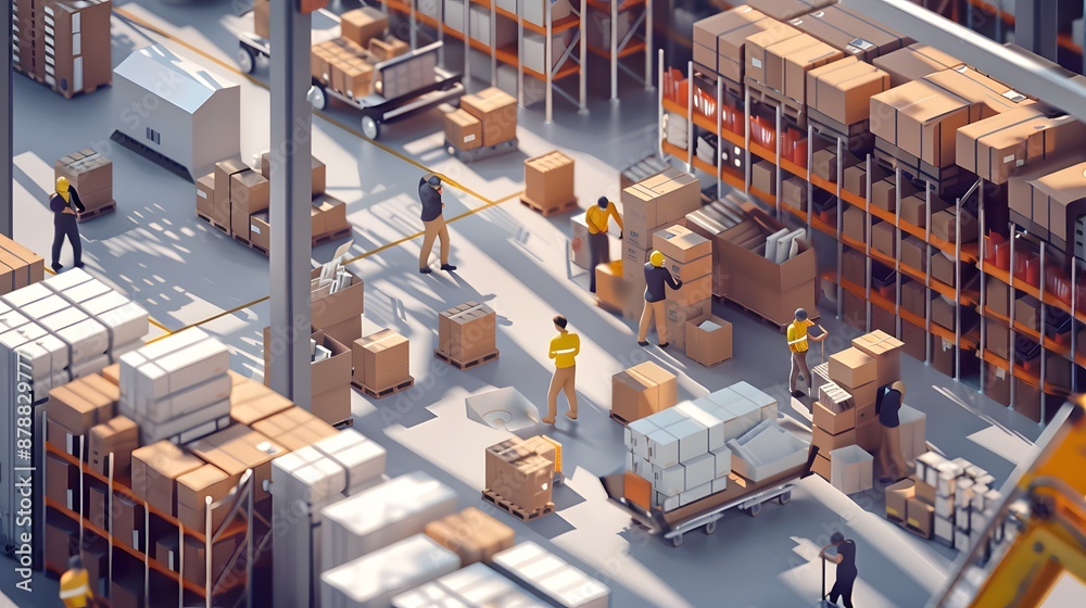 Busy rush workflow of hardware store employees. Group of workers ...
