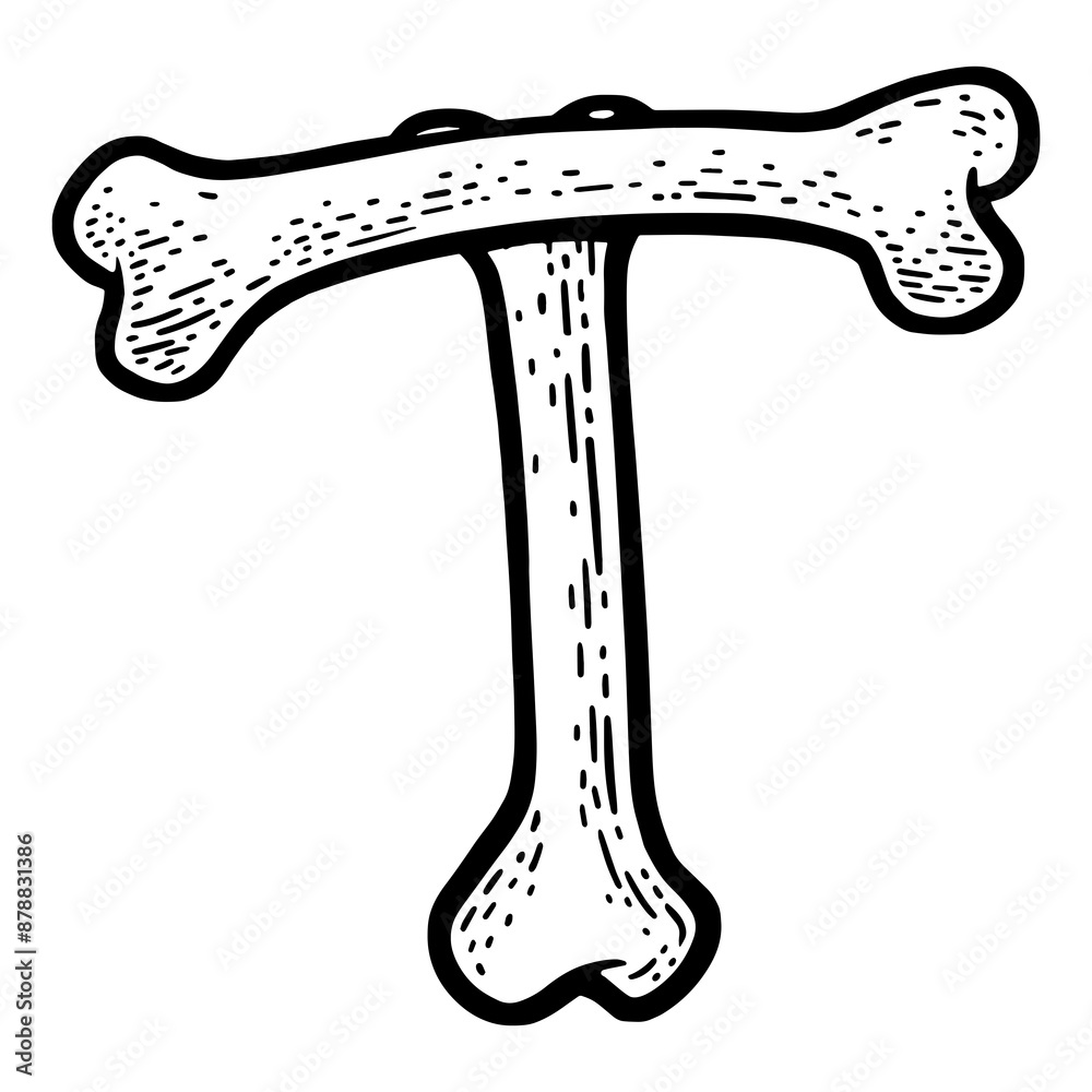 letter T made of bones sketch engraving PNG illustration. Bones font. T ...
