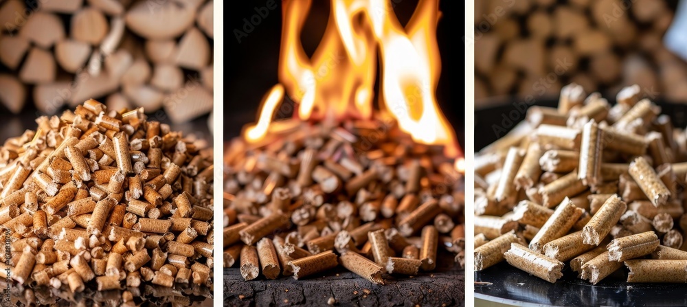 Climate change impact visualized transition to sustainable wood pellet production Stock Photo ...
