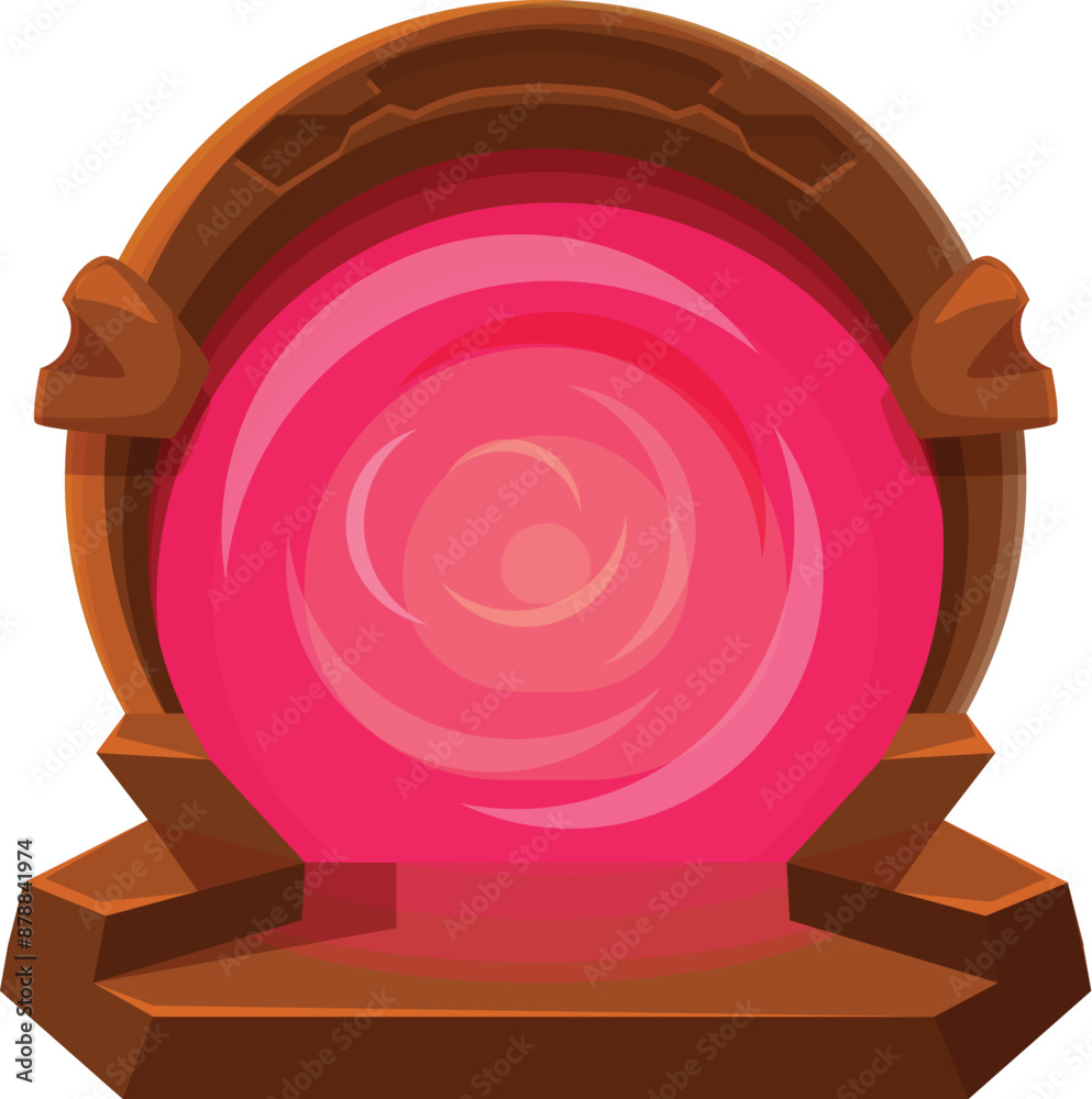 Cartoon illustration of a magic portal opening in an ancient stone arch ...