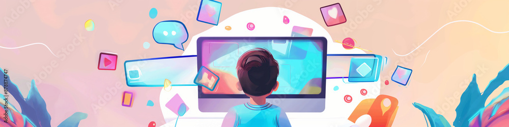 child using colourful simplistic artificial intelligence on virtual ...