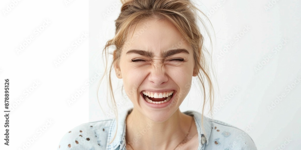 Funny face woman making silly expression with mouth open and eyes wide ...