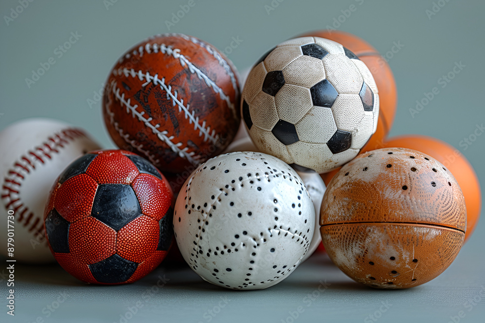 A collection of soccer balls including one that has the number 3 on it ...