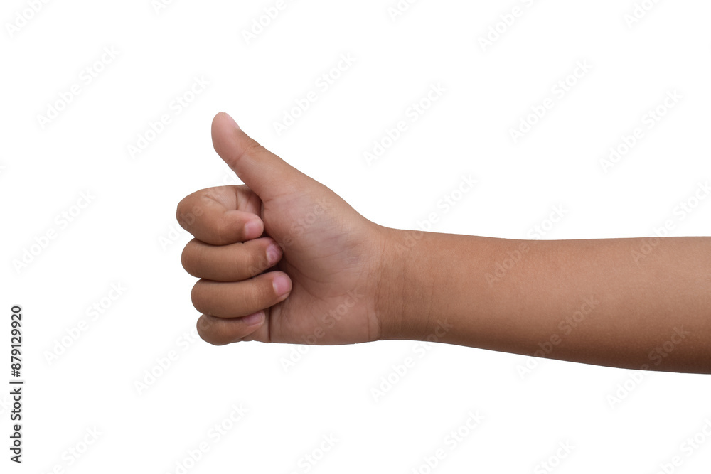 Children's hands showing thumbs up isolated on white background. Like ...