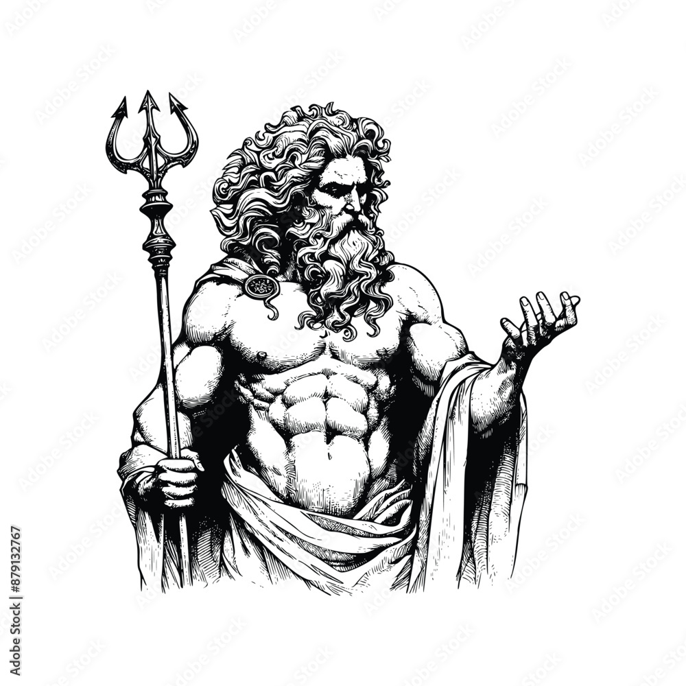 hand drawn Illustration of Zeus. engraving black and white Zeus the God ...