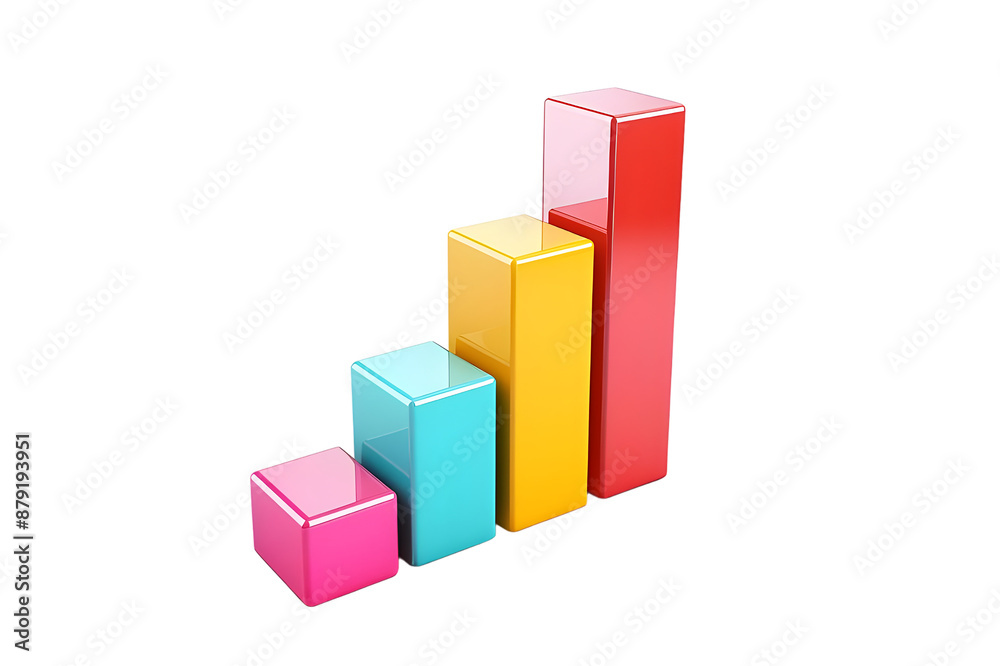 colorful 3D bar charts displaying various data isolated on a ...
