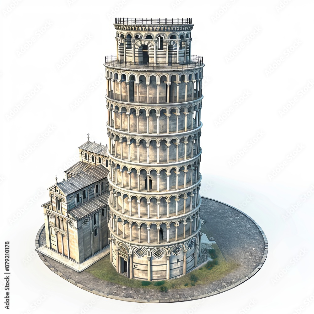 Detailed 3D model of the Leaning Tower of Pisa, highlighting its unique ...